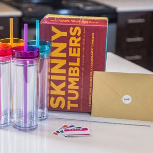 STRATA CUPS BUNDLE! 4 Pack 16 oz Transparent Acrylic Tumblers with Lids and Straws + 4 Colored 16 oz Skinny Tumblers