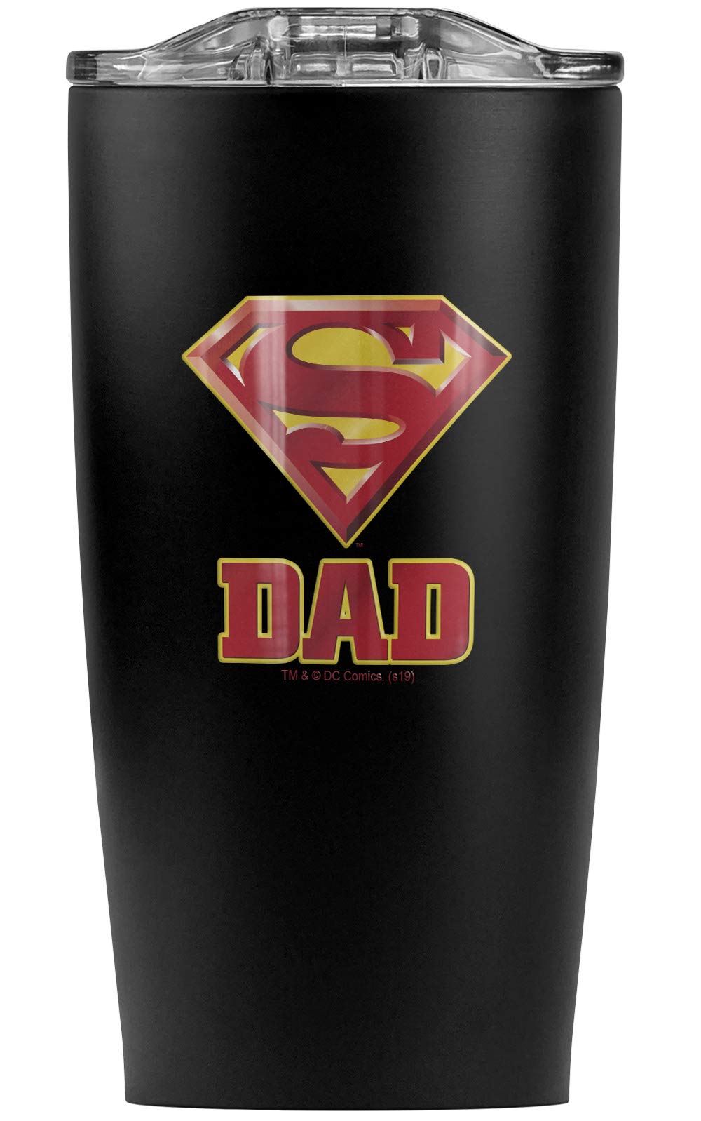 Superman Super Dad Shield Logo Stainless Steel Tumbler 20 oz Coffee Travel Mug/Cup, Vacuum Insulated & Double Wall with Leakproof Sliding Lid | Great for Hot Drinks and Cold Beverages