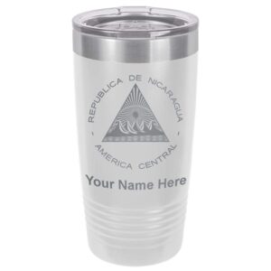 lasergram 20oz vacuum insulated tumbler mug, flag of nicaragua, personalized engraving included (white)