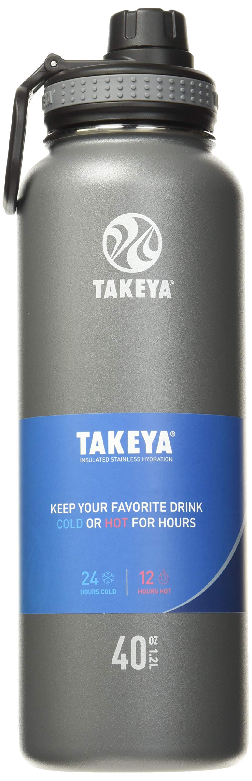 Takeya Originals Vacuum Insulated Stainless Steel Water Bottle, 40 Ounce, Graphite & Originals Bottle Replacement, Spout, Black