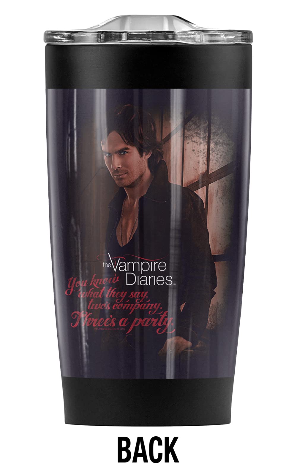 Logovision Vampire Diaries Threes A Party Stainless Steel Tumbler 20 oz Coffee Travel Mug/Cup, Vacuum Insulated & Double Wall with Leakproof Sliding Lid | Great for Hot Drinks and Cold Beverages