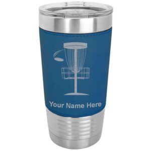 lasergram 20oz vacuum insulated tumbler mug, disc golf, personalized engraving included (faux leather, blue)