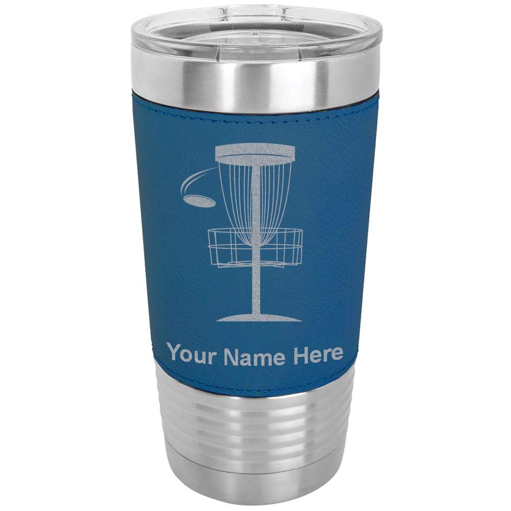 LaserGram 20oz Vacuum Insulated Tumbler Mug, Disc Golf, Personalized Engraving Included (Faux Leather, Blue)