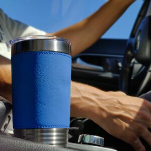 LaserGram 20oz Vacuum Insulated Tumbler Mug, Disc Golf, Personalized Engraving Included (Faux Leather, Blue)