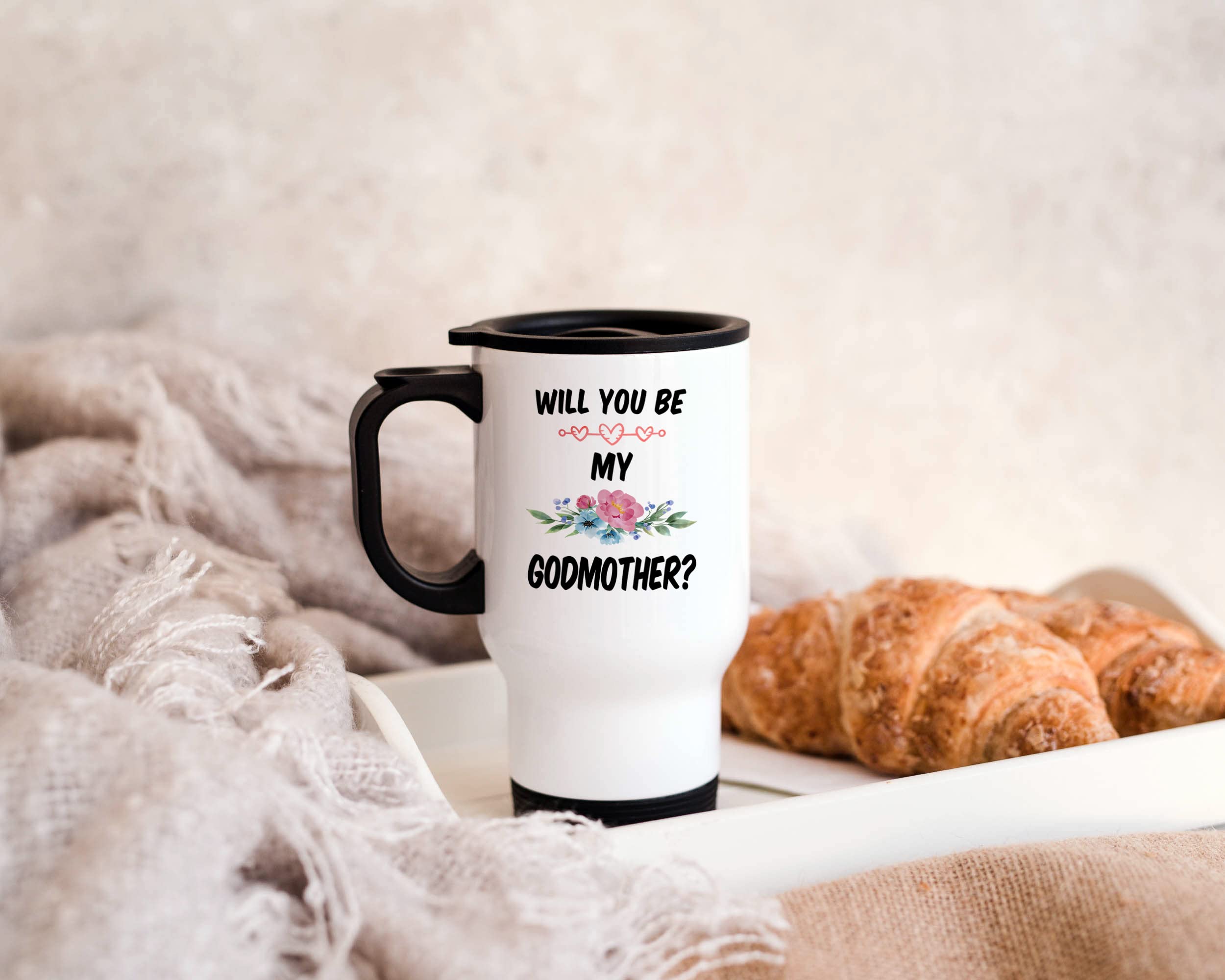 Casitika Godmother Proposal Gift. Will You Be My Godmother 14 Oz Travel Mug. Cup For God Mother.