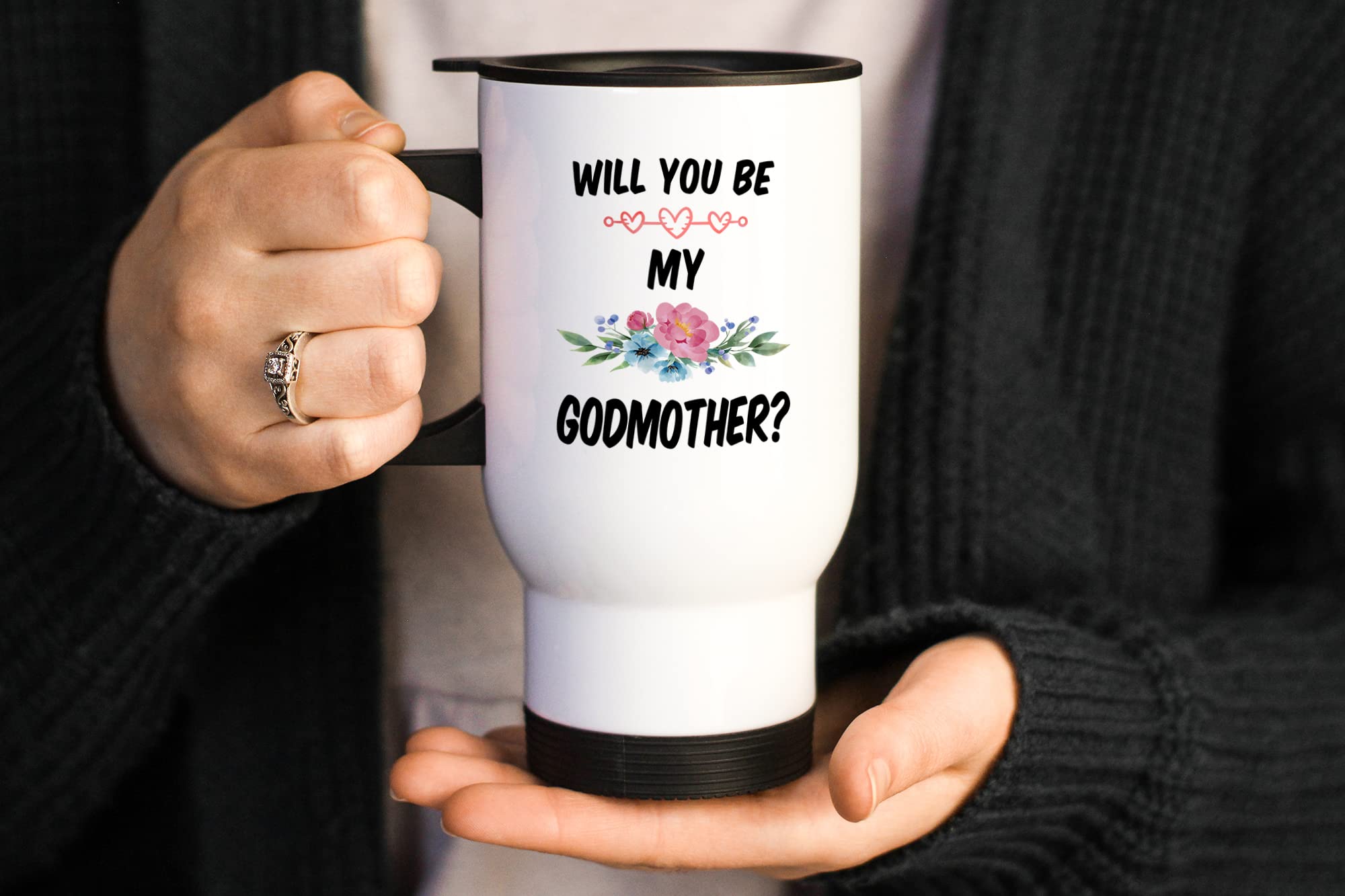 Casitika Godmother Proposal Gift. Will You Be My Godmother 14 Oz Travel Mug. Cup For God Mother.