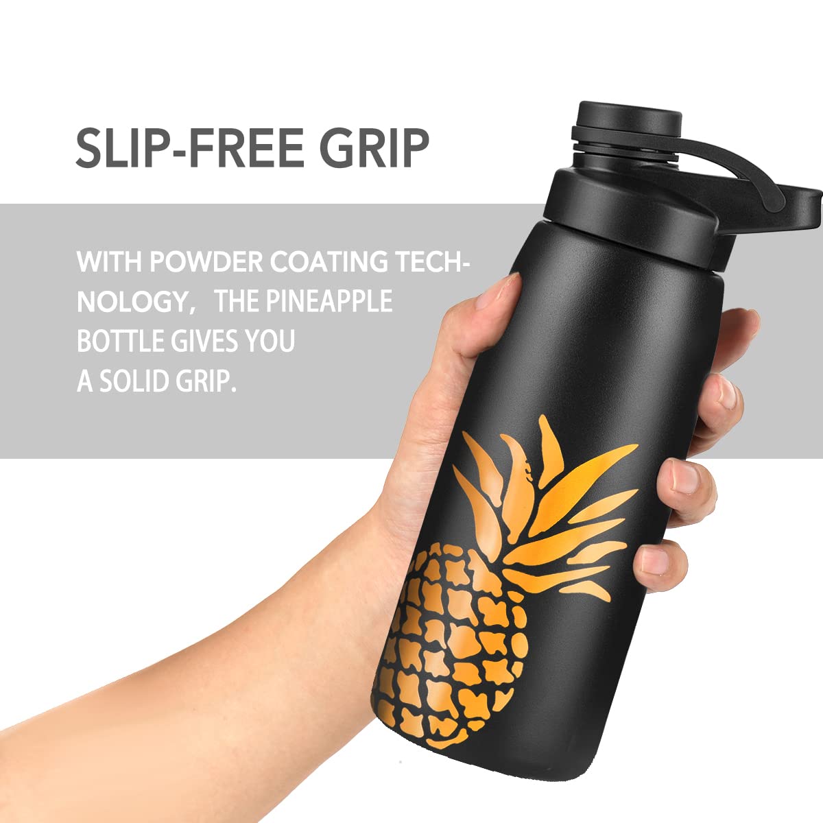 Life's Easy Stainless Steel Water Bottle - Spout Lid Design - Double Wall Insulation and Wide Mouth - Leak-Proof Solution for Hot and Cold Drinks, Sports, Camping, and Hiking - 26 oz - Pineapple Black