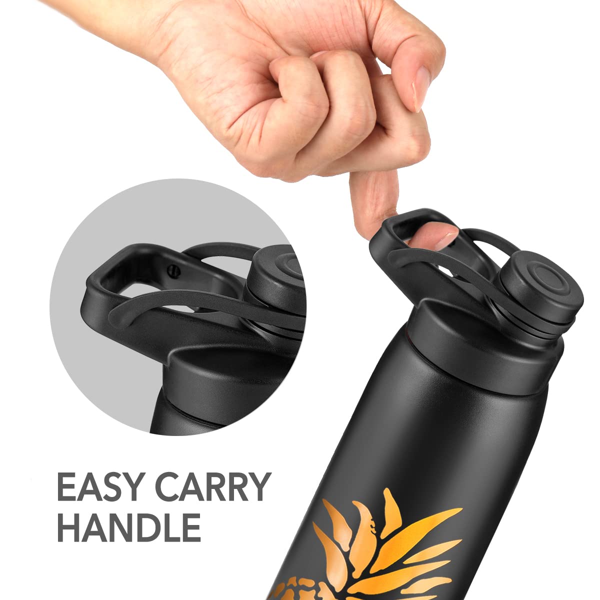 Life's Easy Stainless Steel Water Bottle - Spout Lid Design - Double Wall Insulation and Wide Mouth - Leak-Proof Solution for Hot and Cold Drinks, Sports, Camping, and Hiking - 26 oz - Pineapple Black