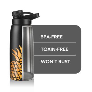 Life's Easy Stainless Steel Water Bottle - Spout Lid Design - Double Wall Insulation and Wide Mouth - Leak-Proof Solution for Hot and Cold Drinks, Sports, Camping, and Hiking - 26 oz - Pineapple Black