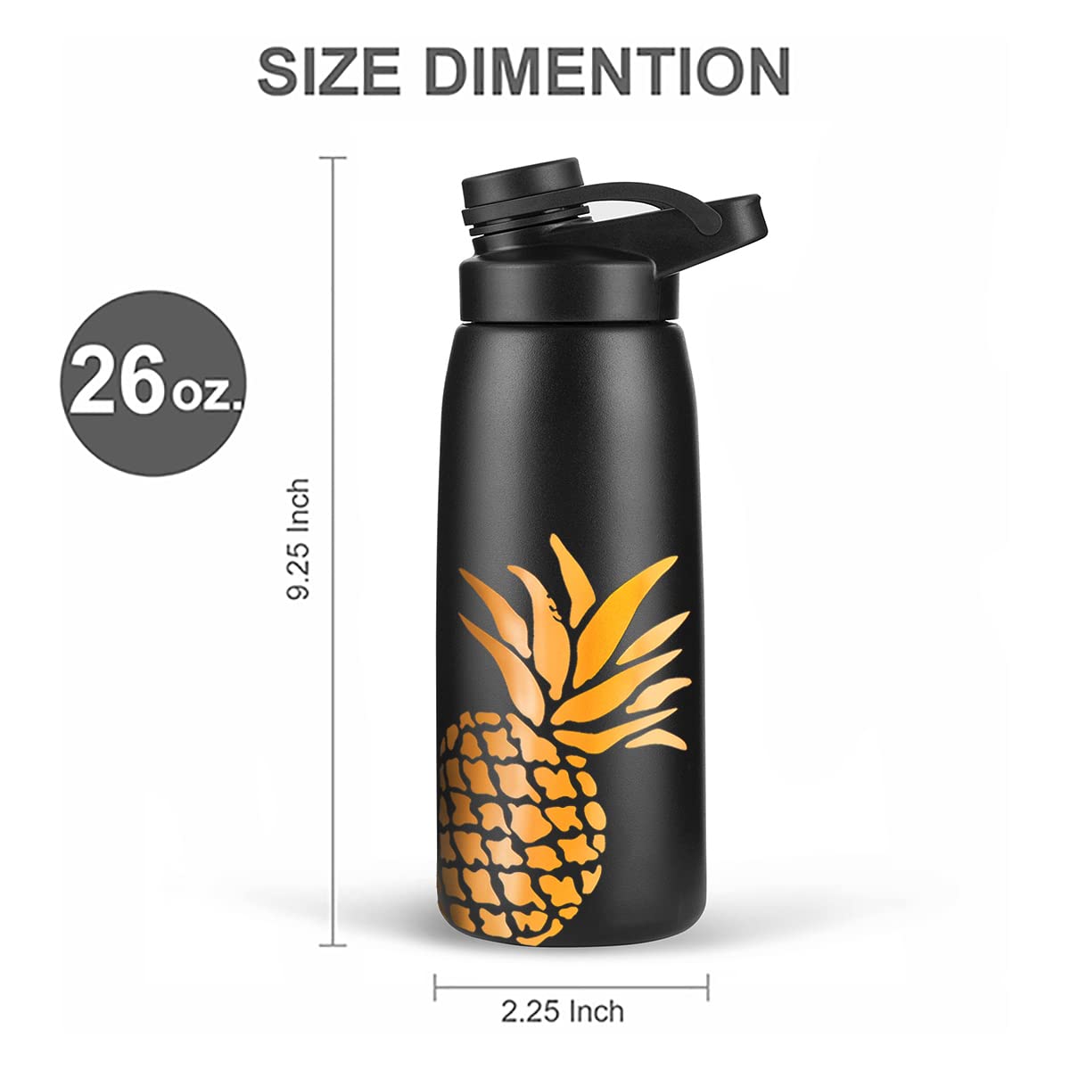 Life's Easy Stainless Steel Water Bottle - Spout Lid Design - Double Wall Insulation and Wide Mouth - Leak-Proof Solution for Hot and Cold Drinks, Sports, Camping, and Hiking - 26 oz - Pineapple Black