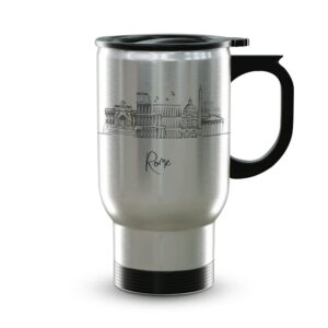 rome italy gifts and souvenirs - travel mug with handle and lid - rome graduation unique drinkware - 14oz travel mug steel - best europe long distance gifts & homesick student gifts