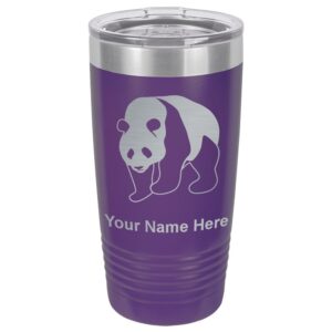 lasergram 20oz vacuum insulated tumbler mug, panda bear, personalized engraving included (dark purple)