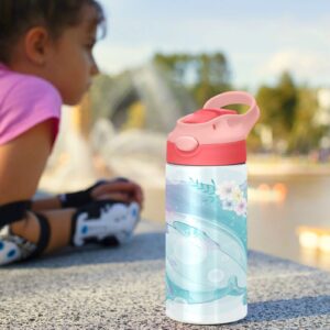 Blueangle Cute Dolphin Kids Water Bottle with Straw Lid, 12oz Stainless Steel Insulated Water Reusable Leak Proof Water Bottle for School（1）