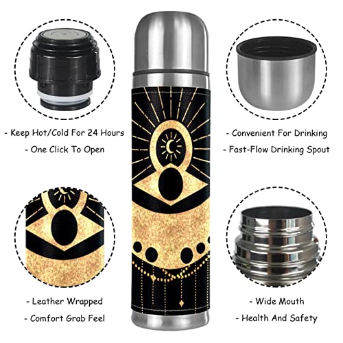 Stainless Steel Leather Vacuum Insulated Mug Symbol Thermos Water Bottle for Hot and Cold Drinks Kids Adults 16 Oz