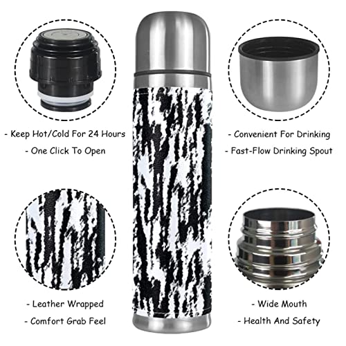 Stainless Steel Leather Vacuum Insulated Mug Zebra Thermos Water Bottle for Hot and Cold Drinks Kids Adults 16 Oz