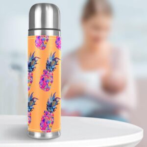 Stainless Steel Leather Vacuum Insulated Mug Pineapple Thermos Water Bottle for Hot and Cold Drinks Kids Adults 16 Oz