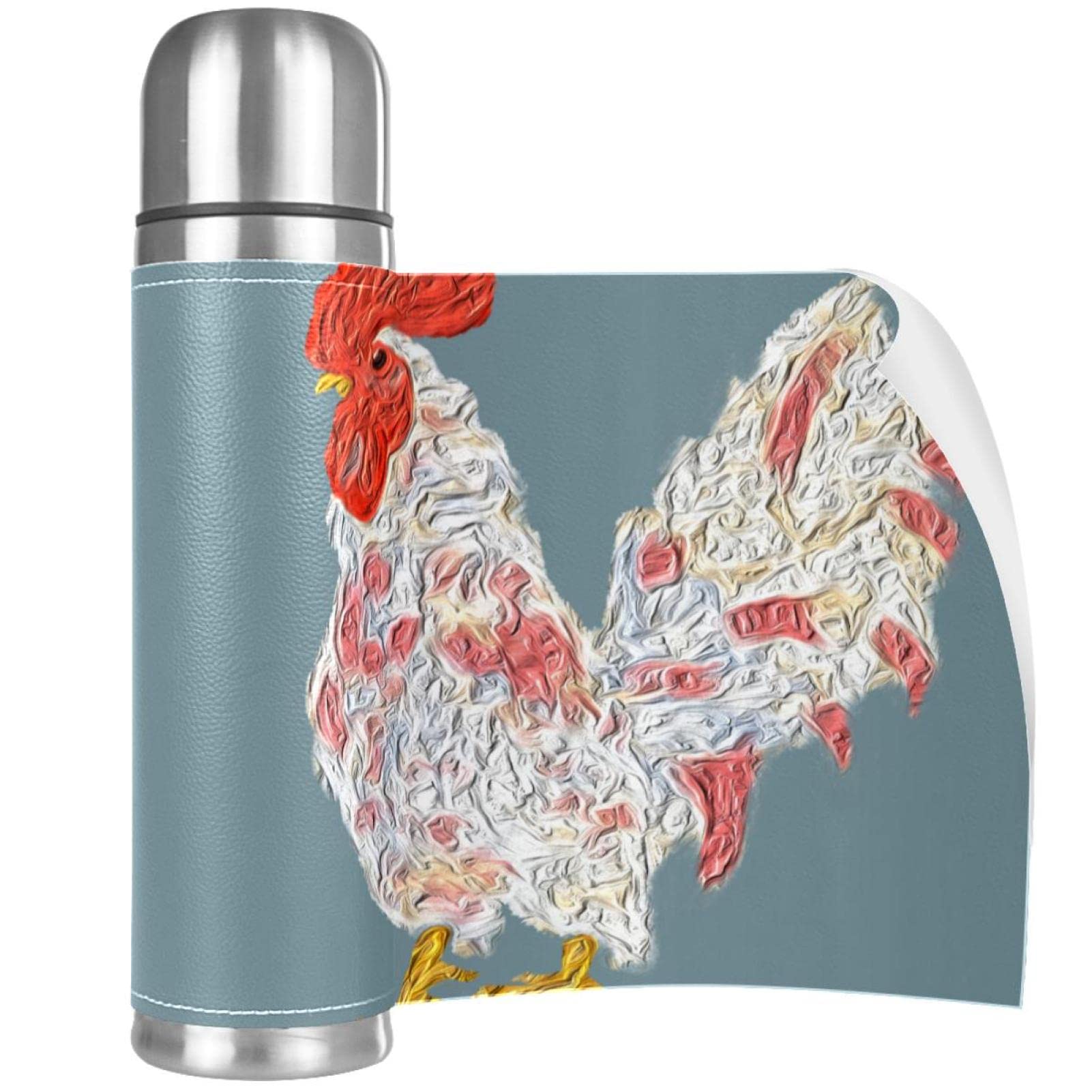 Stainless Steel Leather Vacuum Insulated Mug Chicken Thermos Water Bottle for Hot and Cold Drinks Kids Adults 16 Oz