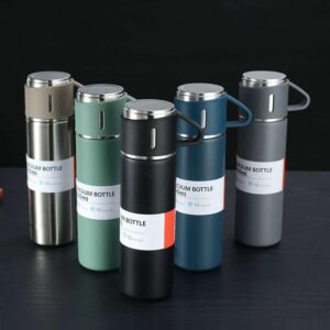 Vacuum insulated flask with cups(black,pink,green,gray,brown,navy blue)