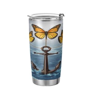 monarch butterflies stainless steel tumbler anchor insulated coffee cups with lid and straw travel mug for hot and cold drinks 20oz