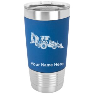 lasergram 20oz vacuum insulated tumbler mug, backhoe loader, personalized engraving included (silicone grip, dark blue)