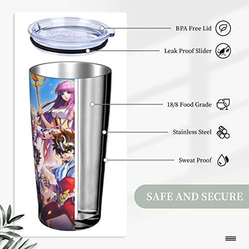 STENUA Saint Seiya Stainless Steel Vacuum Insulated Coffee Mug Anime Thermal Cup Travel Tumbler Mugs With Lid Brush And Straw For Home Office Car 20 Oz