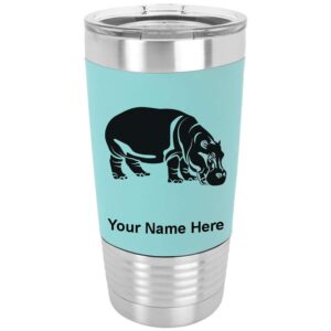 lasergram 20oz vacuum insulated tumbler mug, hippopotamus, personalized engraving included (silicone grip, teal)