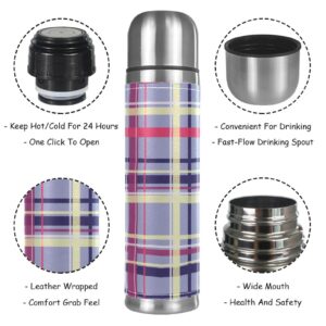 Stainless Steel Leather Vacuum Insulated Mug Cascading Plaid Thermos Water Bottle for Hot and Cold Drinks Kids Adults 16 Oz