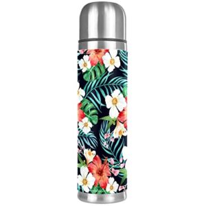 stainless steel leather vacuum insulated mug tropical plants thermos water bottle for hot and cold drinks kids adults 16 oz