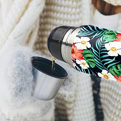 Stainless Steel Leather Vacuum Insulated Mug Tropical Plants Thermos Water Bottle for Hot and Cold Drinks Kids Adults 16 Oz