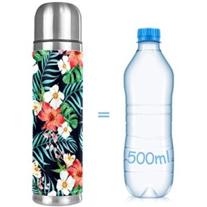 Stainless Steel Leather Vacuum Insulated Mug Tropical Plants Thermos Water Bottle for Hot and Cold Drinks Kids Adults 16 Oz