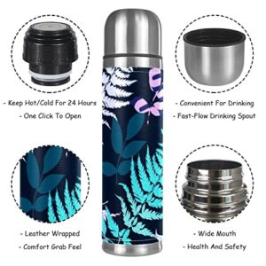 Stainless Steel Leather Vacuum Insulated Mug Plants Thermos Water Bottle for Hot and Cold Drinks Kids Adults 16 Oz