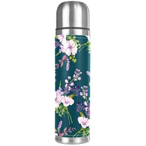 stainless steel leather vacuum insulated mug flower thermos water bottle for hot and cold drinks kids adults 16 oz