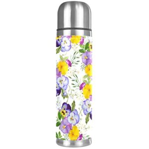 stainless steel leather vacuum insulated mug flowers thermos water bottle for hot and cold drinks kids adults 16 oz