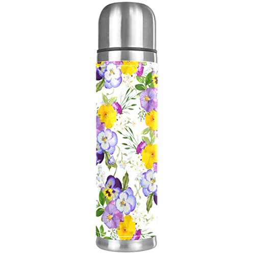 Stainless Steel Leather Vacuum Insulated Mug Flowers Thermos Water Bottle for Hot and Cold Drinks Kids Adults 16 Oz