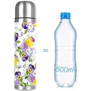 Stainless Steel Leather Vacuum Insulated Mug Flowers Thermos Water Bottle for Hot and Cold Drinks Kids Adults 16 Oz