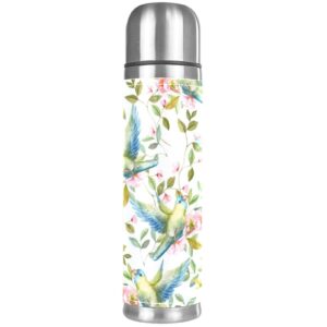 stainless steel leather vacuum insulated mug flowers and birds thermos water bottle for hot and cold drinks kids adults 16 oz