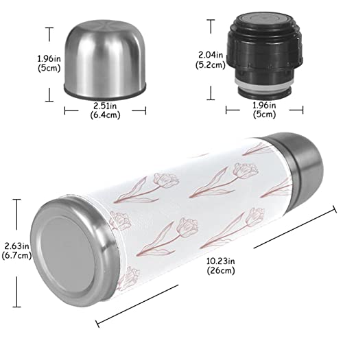 Stainless Steel Leather Vacuum Insulated Mug Tulip Thermos Water Bottle for Hot and Cold Drinks Kids Adults 16 Oz