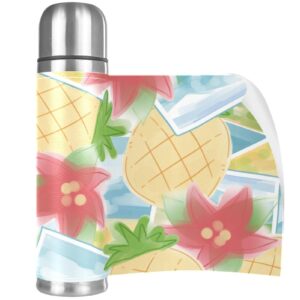 Stainless Steel Leather Vacuum Insulated Mug Pineapple Thermos Water Bottle for Hot and Cold Drinks Kids Adults 16 Oz