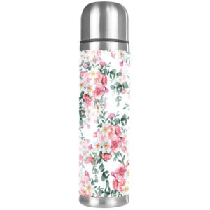 stainless steel leather vacuum insulated mug flowers thermos water bottle for hot and cold drinks kids adults 16 oz