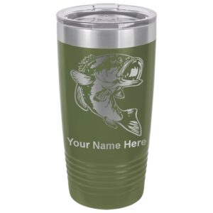 lasergram 20oz vacuum insulated tumbler mug, bass fish, personalized engraving included (camo green)