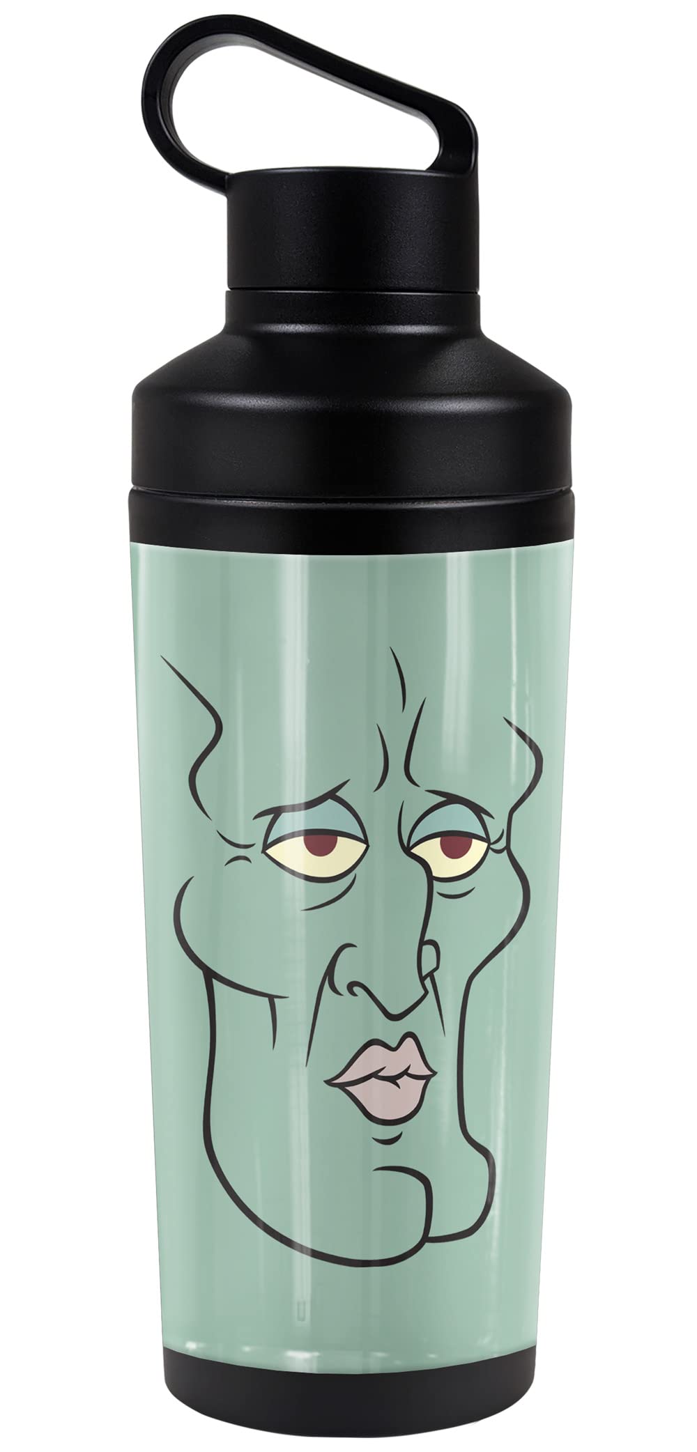 Spongebob OFFICIAL Squidward Handsome Face 18 oz Insulated Water Bottle, Leak Resistant, Vacuum Insulated Stainless Steel with 2-in-1 Loop Cap