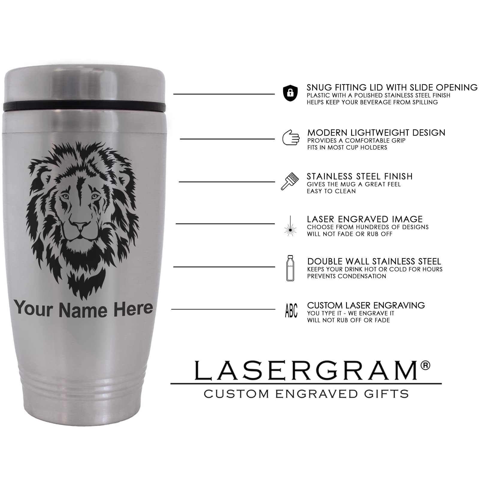 SkunkWerkz Commuter Travel Mug, Dragon, Personalized Engraving Included