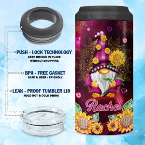 KOIXA Personalized Gnome Can Cooler Insulated 4-in-1 16oz Tumbler Just A Girl Who Loves Gnomes Sunflower Stainless Steel Can Holder Travel Cup Flower Hippie Cute Things For Girls