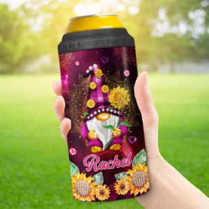 KOIXA Personalized Gnome Can Cooler Insulated 4-in-1 16oz Tumbler Just A Girl Who Loves Gnomes Sunflower Stainless Steel Can Holder Travel Cup Flower Hippie Cute Things For Girls