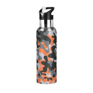 wellday water bottle orange camouflage double wall vacuum insulated flask stainless steel with straw lid 32oz