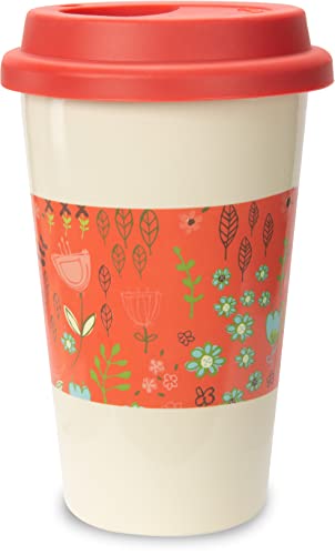 Pavilion Gift Company "A Mother's Love-Beautiful Mother" Floral Stoneware Travel Mug, Pink, 12 oz