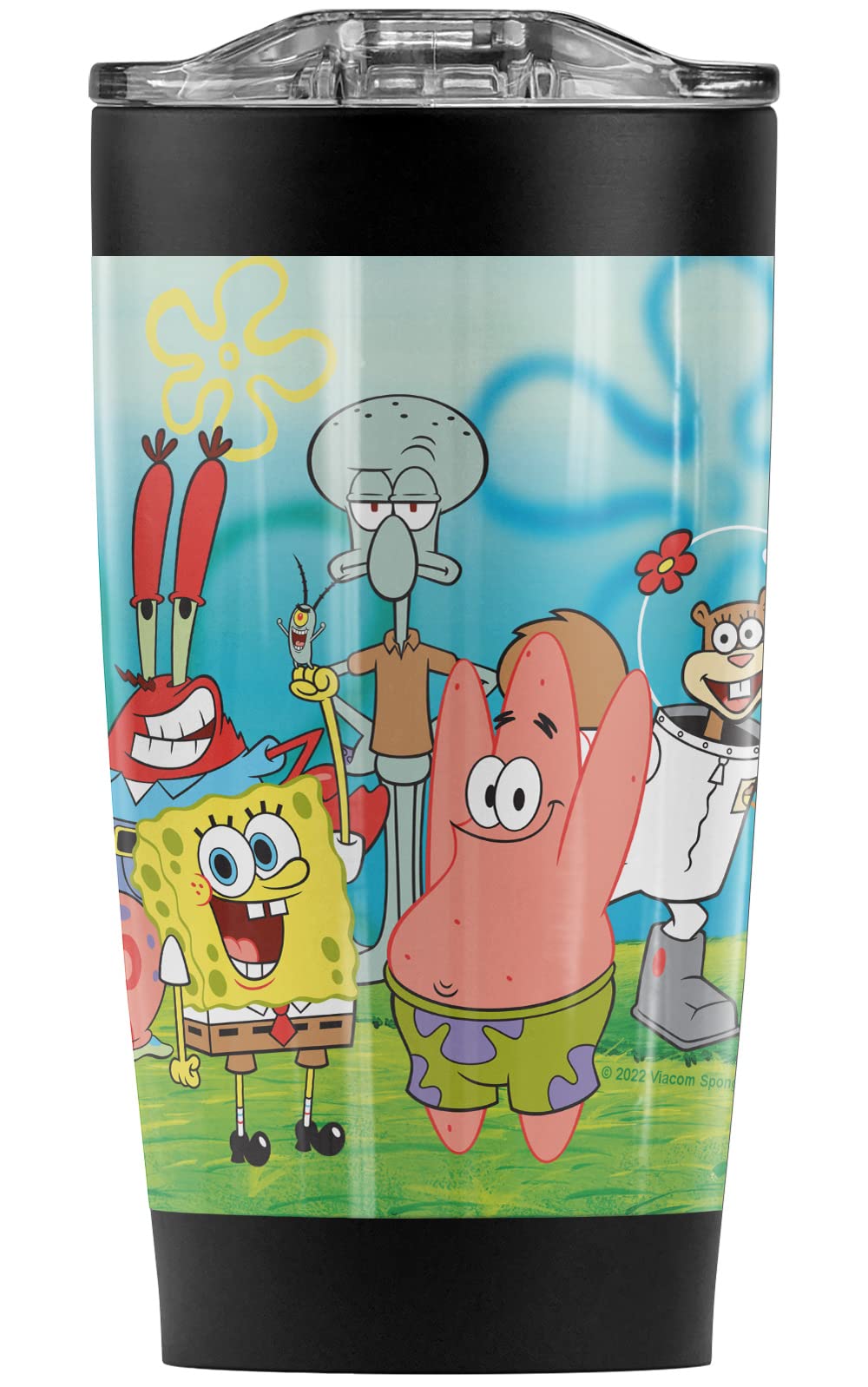 Spongebob Group Scene Stainless Steel 20 oz Travel Tumbler, Vacuum Insulated & Double Wall with Leakproof Sliding Lid