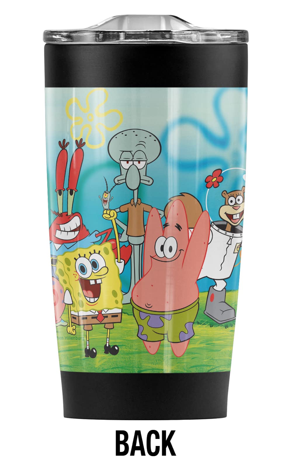 Spongebob Group Scene Stainless Steel 20 oz Travel Tumbler, Vacuum Insulated & Double Wall with Leakproof Sliding Lid