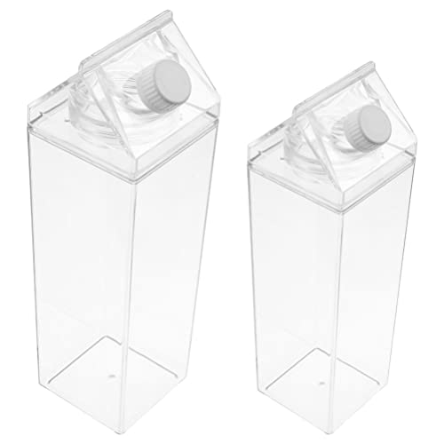 UPKOCH 2pcs Milk Carton Water Bottle 500ml 1000ml Plastic Clear Square Milk Bottles Water Bottle Portable Reusable Milk Carton Juice Bottle Perfect for Fitness Gym Camping Sports