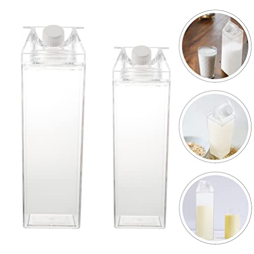 UPKOCH 2pcs Milk Carton Water Bottle 500ml 1000ml Plastic Clear Square Milk Bottles Water Bottle Portable Reusable Milk Carton Juice Bottle Perfect for Fitness Gym Camping Sports